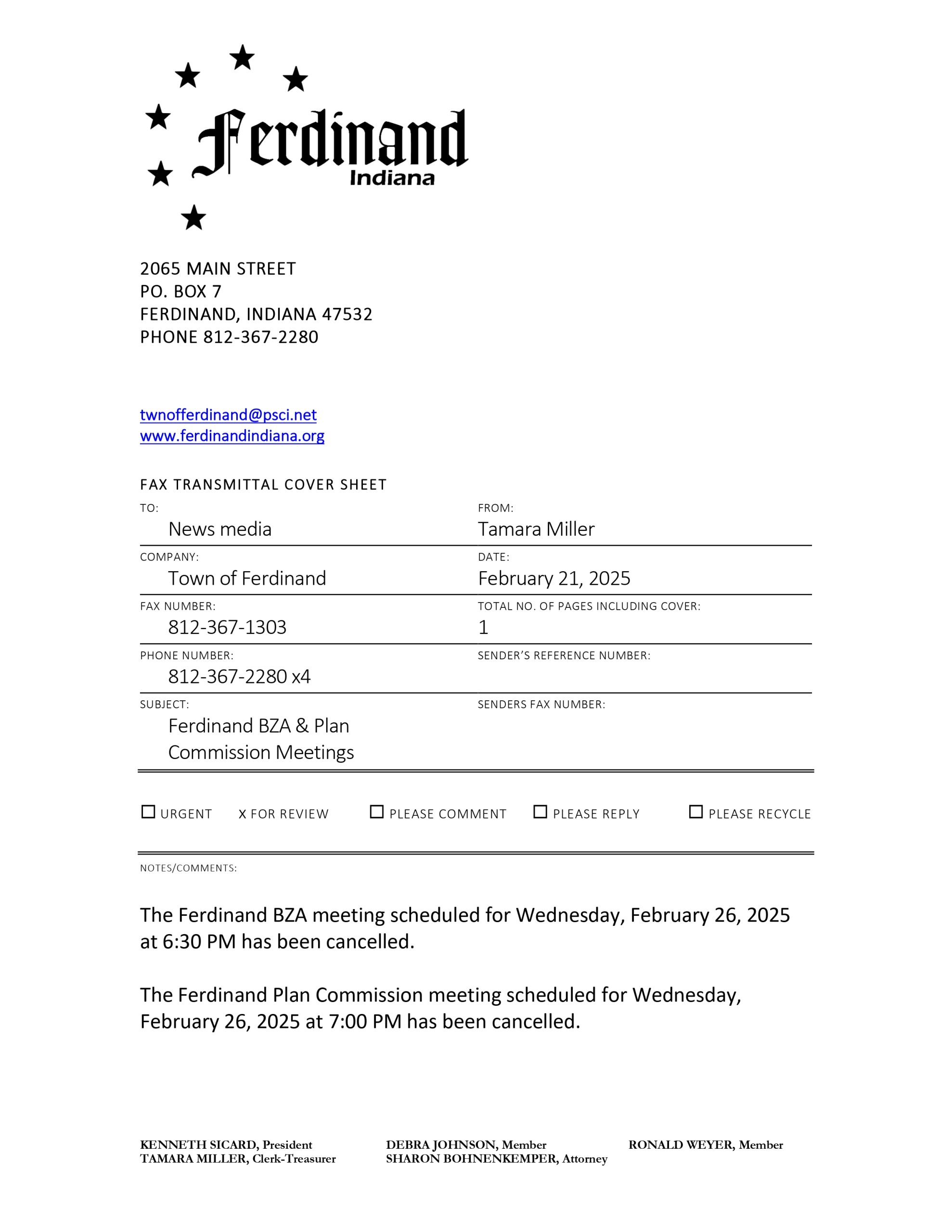Latest News and Announcements | Town of Ferdinand